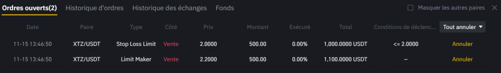 Comment placer un Stop Loss en même temps qu'un Take Profit sur Binance